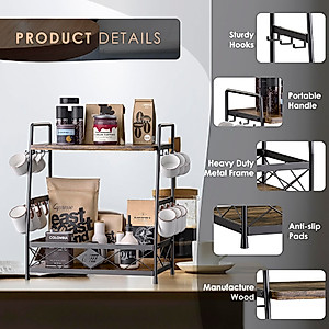 LOTEYIKE 2 Tier Coffee Cup Holder for Countertop, Coffee Mug Organizer with 12 Hook, Coffee Mug Holder, Metal Coffee Mug Shelf for Coffee Bar Kitchen, Black