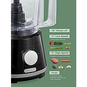 FOHERE Food Processor 8 Cup Food Chopper With Five Stainless Steel & BPA Free Accessories - Chopping, Slicing, Shredding and Whisking, 2 Speeds and Pulse Function, Black