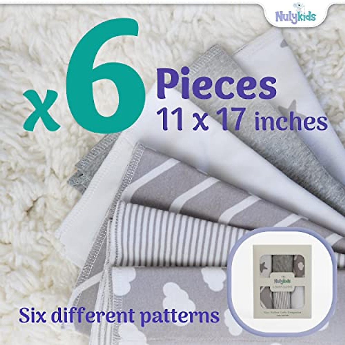 Nuly Kids Baby Burp Cloths - Baby Girl & Baby Boy Burping Cloths, 100% Cotton Burp Cloth - Baby Burp Cloths, Boys & Girls Diapers Blanket - Double Layered Burping Cloths for Babies - 6 Pack, Patterned