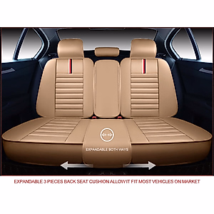 OASIS AUTO Car Seat Covers Premium Waterproof Faux Leather Cushion Universal Accessories Fit SUV Truck Sedan Automotive Vehicle Auto Interior Protector Full Set (OS-001 Tan)