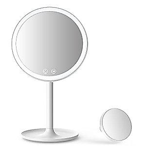 Make up Mirror with Lights, 1X/10X Magnifying Vanity Mirror with 46 LED Lights, 3 Lighting Modes, Brightness Adjustable and Rechargeable Personal Compact Travel Makeup Mirrors