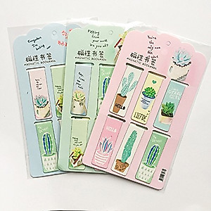 R14 6pcs /Set Fresh Green Plants Cactus Magnetic Bookmarks Books Marker of Page Stationery School Office Paper Clip Handy and Professional