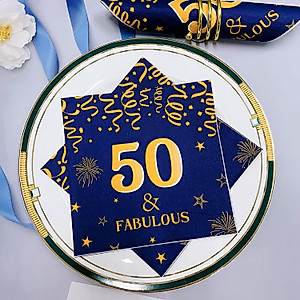 32PCS50th Birthday Happy Napkin 50th Anniversary Wedding Commemorative Napkin Blue 50th Birthday Table Decoration Party Supplies Blue Cocktail Napkin