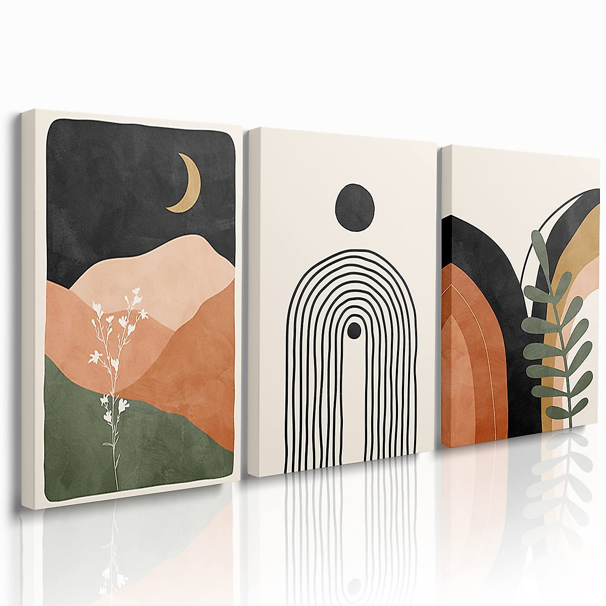 GUBIYU Set Of 3 Boho Wall Decor Mid Century Modern Bedroom Wall Art Minimalist Bathroom Decor Gallery Art Neutral Abstract Geometric Wall Art Prints Canvas Boho Room Decor Black Beige Orange 16"x24"