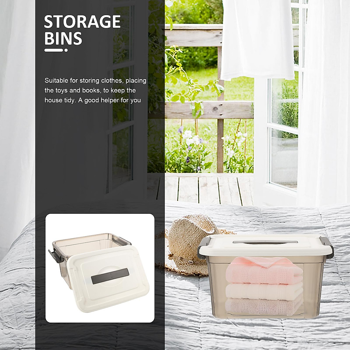 PRETYZOOM Storage Bins with Lids Tote Organizer Makeup Container Sundries Storage Bin Plastic Bins for Storage Clear Storage Case Stackable Tote Container Boxes PP Office Books Plastic Box