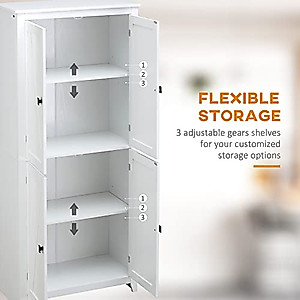 HOMCOM 72" Freestanding 4-Door Kitchen Pantry, Storage Cabinet Organizer with 4-Tiers, and Adjustable Shelves, White