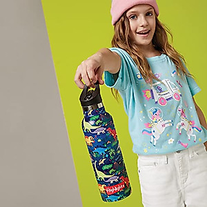 Highlights Insulated Water Bottle for Kids, 20-Ounce Stainless Steel Water Bottles for Boys and Girls, Double Wall Vacuum Insulated, Kids Water Bottle for School (Dinosaur - Green)