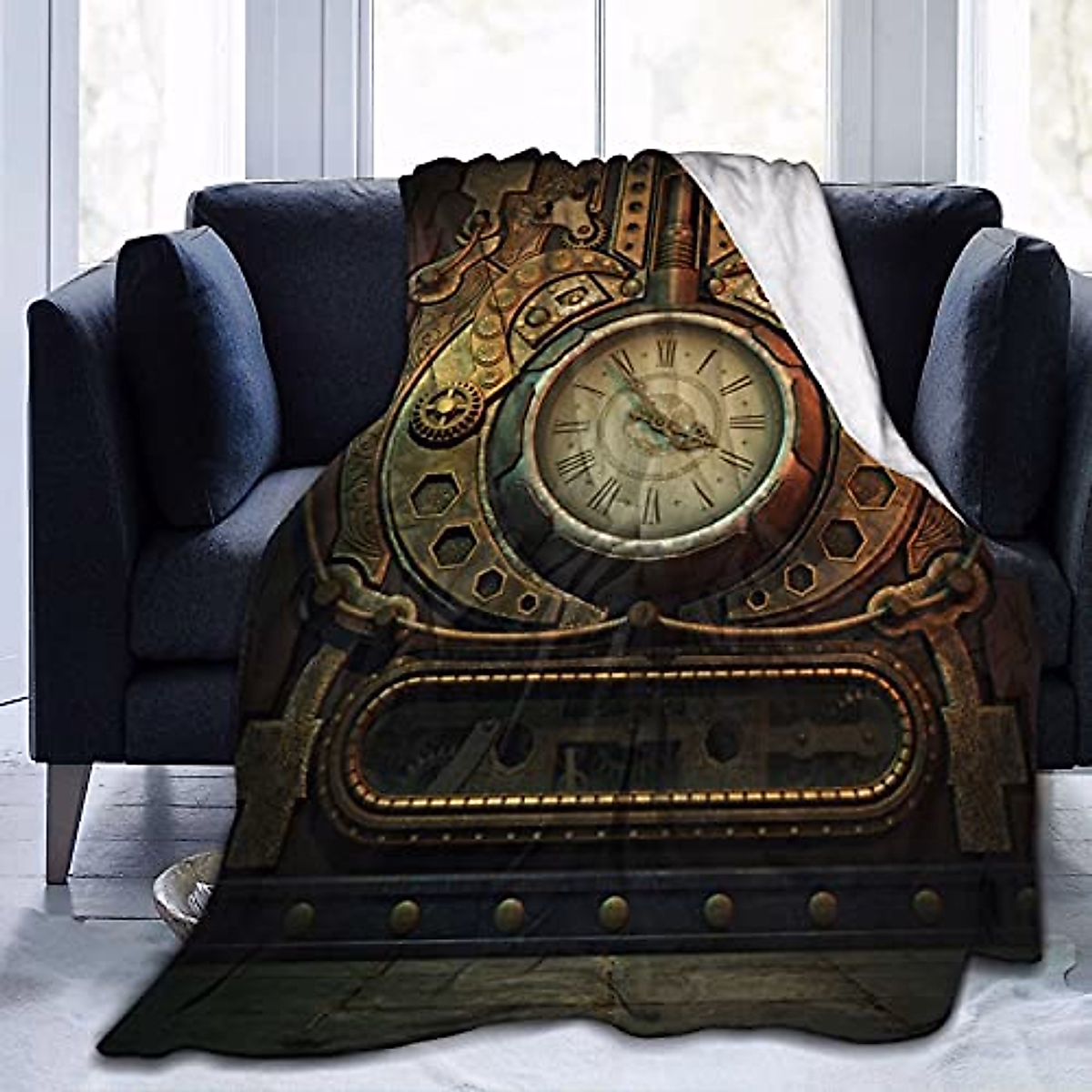 Gaseekry Blanket Clock Graphics Steampunk Fleece Flannel Throw Blankets for Couch Bed Sofa Car,Cozy Soft Blanket Throw Queen King Full Size for Kids Women Adults 80"X60"