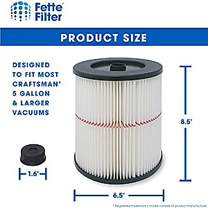 Fette Filter - Pack of 1 - General Purpose Cartridge Filter | Replacement Filter Compatible with Craftsman Red Stripe Vacuums - Compare to Part #17816 9-17816