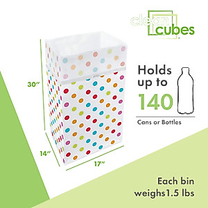 Clean Cubes 30 Gallon Disposable Trash Cans (3-Pack). Reusable Garbage and Recycling Bins for Parties, Events, and More (Polka Dot - 30” Height x 17” Width x 14” Depth)