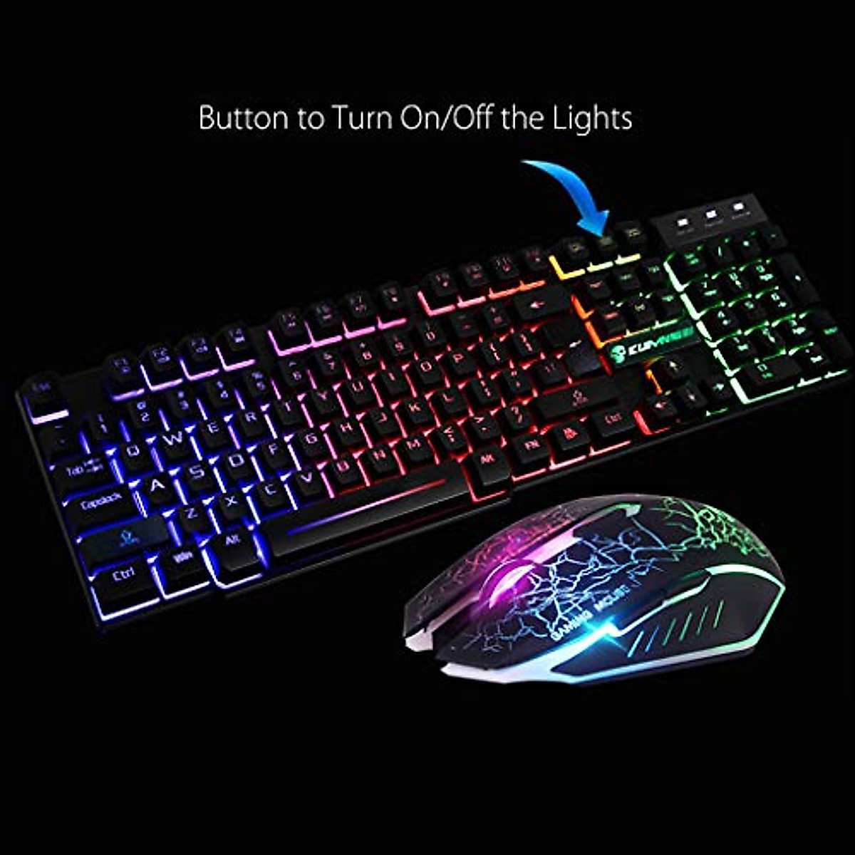 Sdoveb Gaming Keyboard Mouse and Mouse pad Combo, Rainbow LED Backlit Keyboard Mouse, for Windows XP, Vista 7/8/10, OSX Systems (Black)