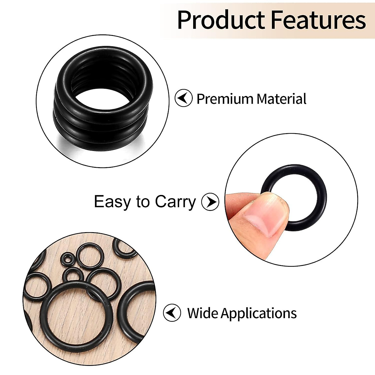 O Ring Assortment Kit, 360 Pcs Rubber Washer Orings, 24 Sizes Pressure Washer O Ring Kit for Faucet, Hose, Automotive, Air Gas Plumbing Sealing Repair O Rings, Black