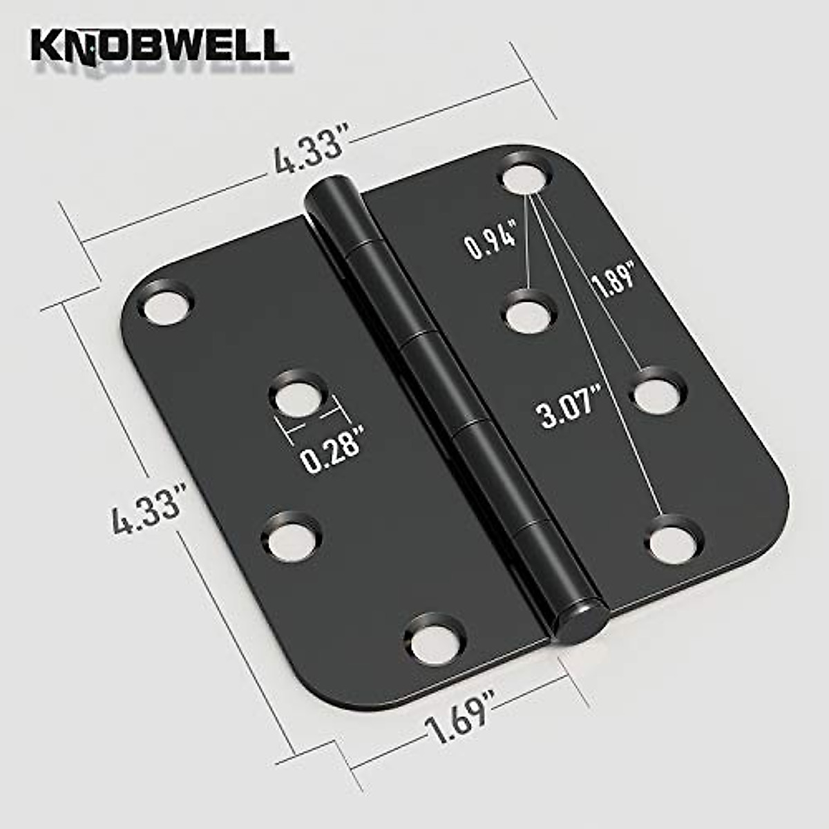 KNOBWELL 12 Pack 4" X 4" Matte Black Door Hinges Rounded Square Corner, 5/8 Inch Round Radius Exterior Door Hinge in Black