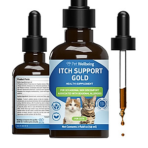 Pet Wellbeing Itch Support Gold for Cats - Occasional Itching, Scratching, and Hot Spots, Environmental and Seasonal Allergies, Dong Quai - Veterinarian-Formulated Herbal Supplement 2 oz (59 ml)