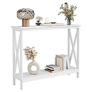 ITUSUT Console Sofa Table for Entryway with 2 Tier Shelves, Narrow Entryway Table for Living Room with Sturdy Engineering Wood and Strong Construction, Easy to Assembly, White
