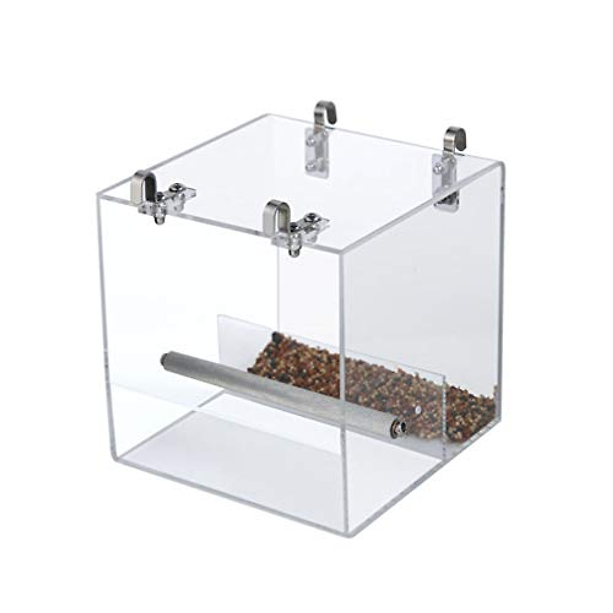 POPETPOP No Mess Bird Feeder for Cage with Hooks - Parrot Feeder Cage Accessories Supplies for Parakeet Canary Cockatiel Finch