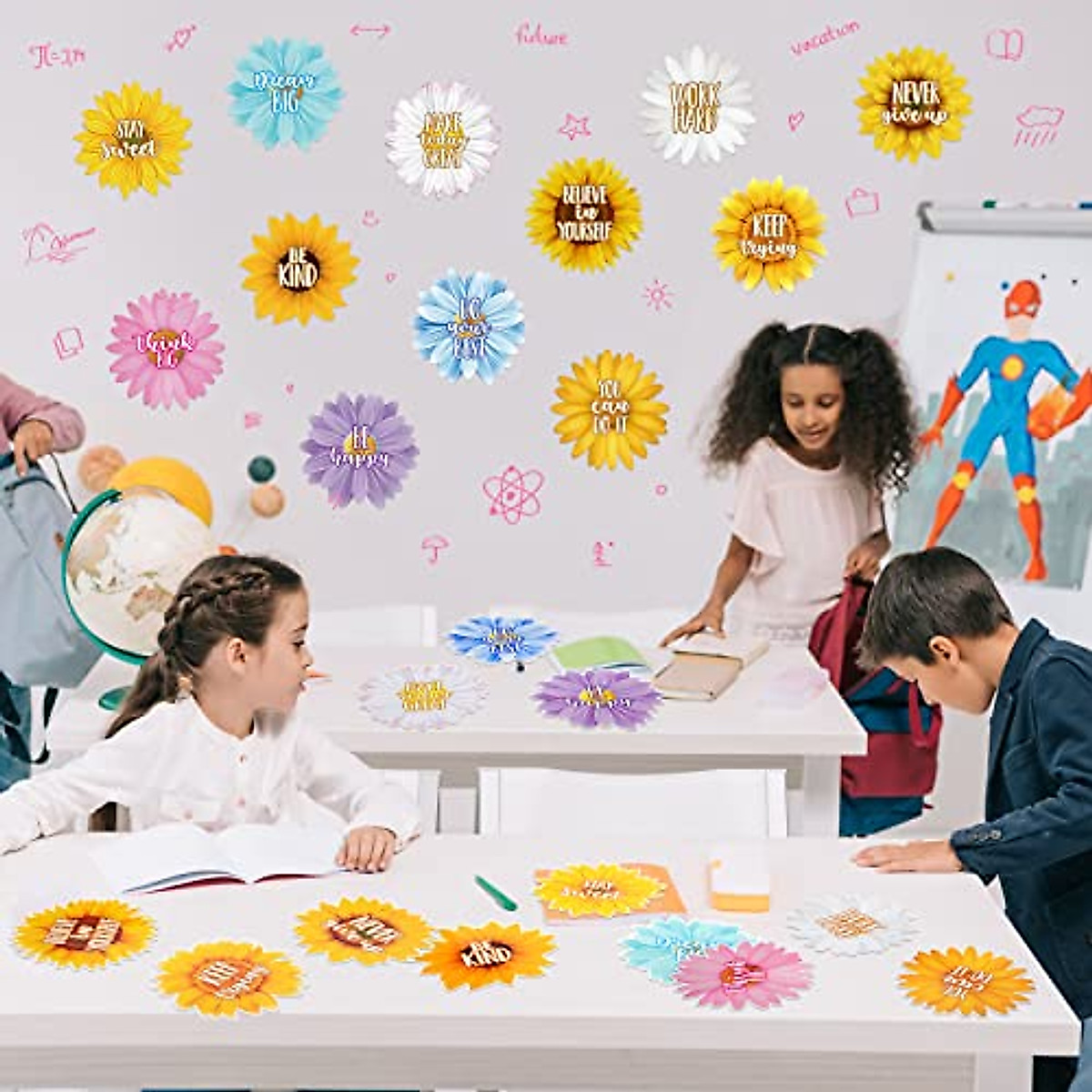 36 Pieces Sun Flower Spring Cutouts with Growth Mindset Bulletin Board Springtime Confetti Positive Sayings Accents Motivational Inspirational Quote Cards for Classroom School (Fresh Color)