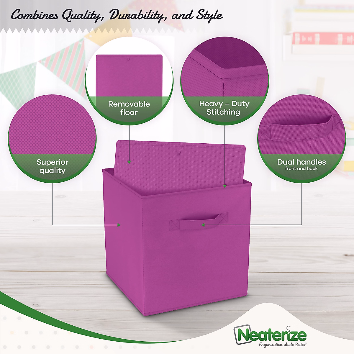 NEATERIZE 11 Inch Cube Storage Bins For Kids - Set of 8 - Fits Into Most Storage Cubes Organizer, Perfect For Toy, Clothing, nursery or General Closet Organization