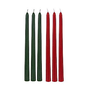 Mega Candles 6 pcs Unscented Green and Red Taper Candle, 10 Inch x 5/8 Inch, Home Décor, Christmas, Holidays, Baby Showers, Birthdays, Celebrations, Party Favors & More