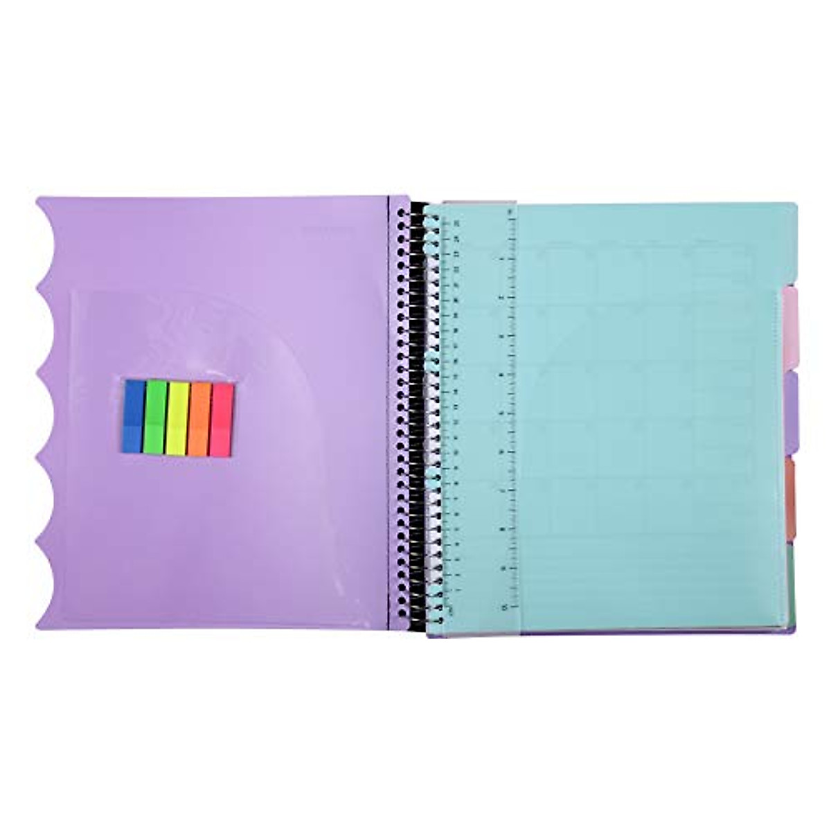 Mintra Office Durable PREMIUM Spiral Notebook, ((Lavender, 5 Subject (8.5in x 11in)) - Fabric Covered Coils, No Snags, College Ruled, Adjustable PocketDividers, Ruler, Organization, Student, School