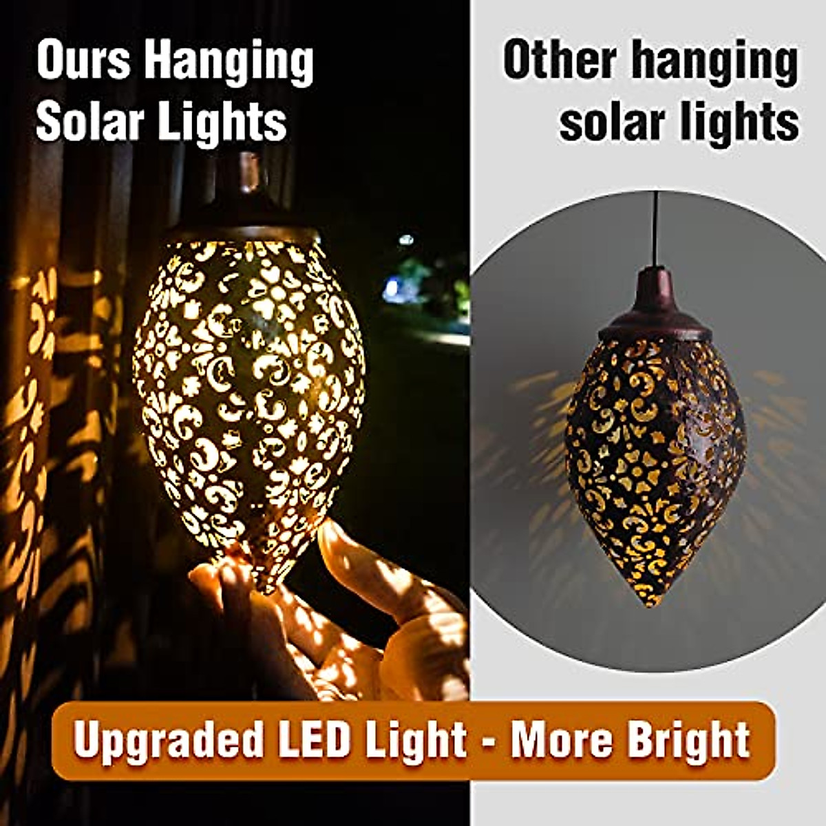 Hanging Solar Lights, Outdoor Solar Garden Lantern Retro Metal Yard Decor Solar LED Lamp Waterproof for Patio, Yard, Lawn, Pathway Decor