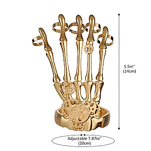 LUX ACCESSORIES Gold Tone Gothic Skull Tools Full Hand Skeleton Bracelet Rings