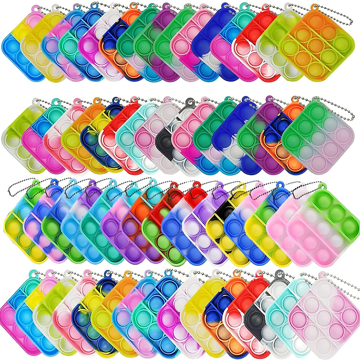 Random 50 pcs Color Mini Squeeze Pop Bubble Fidget Sensory Toys, Mini Keychain Wrap Small Relieve Anxiety Stress Toy, Pop Bulk Silicone Classroom Prize for Kids Adult Party Gift