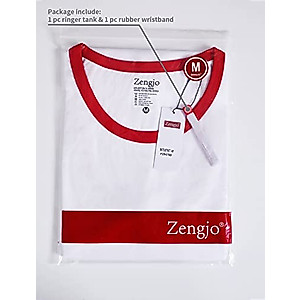 Zengjo Tank Top Mens Ringer(White/Red,M)