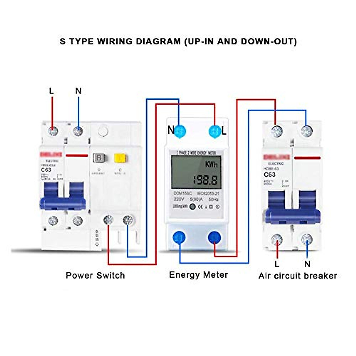 Single Phase Energy Meter 5-80A DDM15SC LCD Digital Display Din Rail Electronic Energy KWh Meter Embedded End Cover
