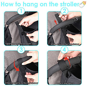 Stroller Organizer Bag, Universal Stroller Organizer, Stroller Storage Bag with Cup Holder, Stroller Caddy with Multiple Pockets for Bottle, Diaper, Toy, Black