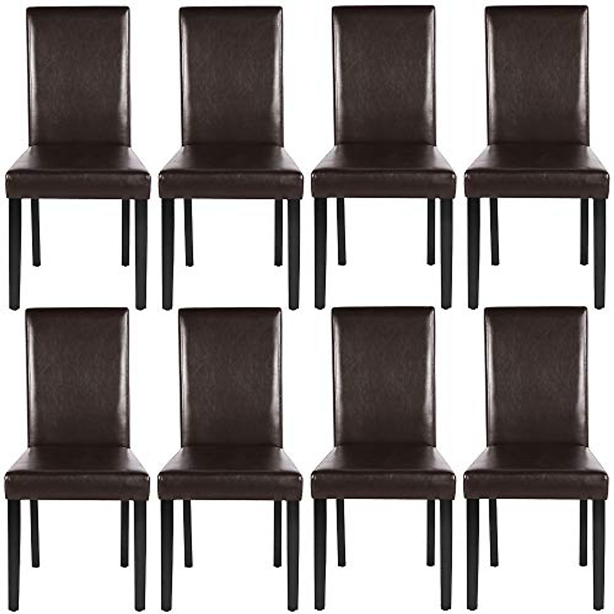 Yaheetech Dining Chairs Side PU Cushion Chairs with Waterproof Surface and Wood Legs for Kitchen Restaurant and Living Room, Set of 8, Brown
