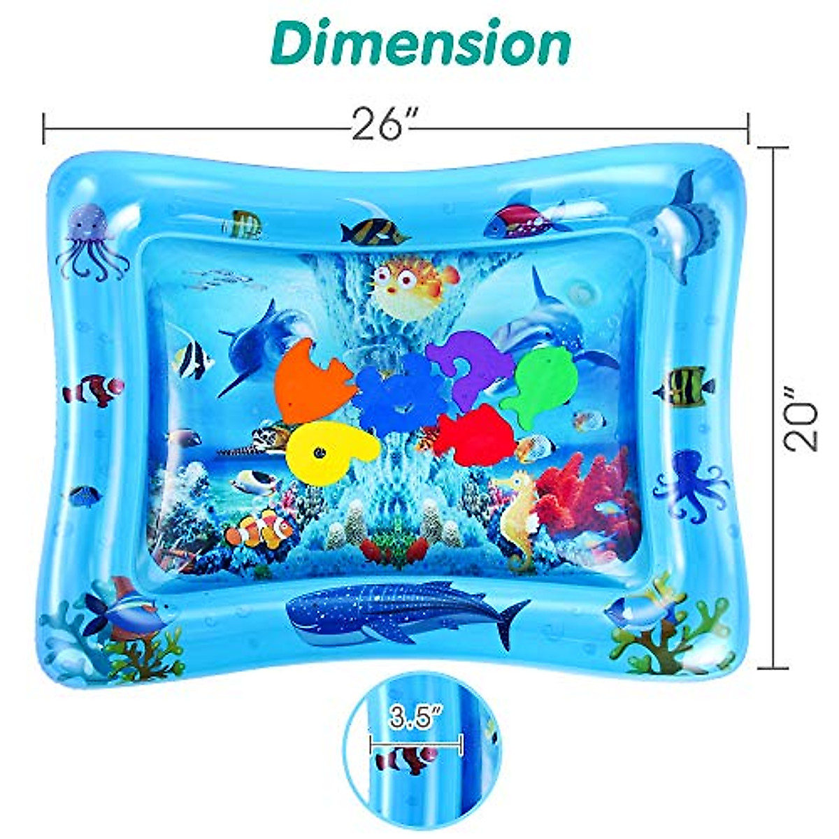VATOS Tummy Time Baby Water Play Mat Toys for 3 6 9 Months Newborn Infant&Toddlers, Inflatable Sensory Toys Gifts for Boy Girl| BPA Free Infant Early Development Activity Centers