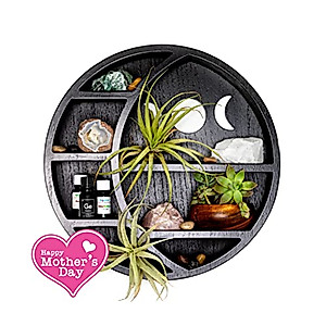 Onyx Haus Crescent Moon Shelf for Crystals Stone, Essential Oil, Small Plant and Art - Wall, Room, and Gothic Witchy Decor - Moon Phase Rustic Boho Shelfs - Wooden Hanging Floating Shelves - Black