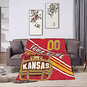 Yieking Custom Gifts for Men Football City Blanket for Bed Add Name and Number Throw Blankets, 40" x 50", 50" x 60", 60" x 80"