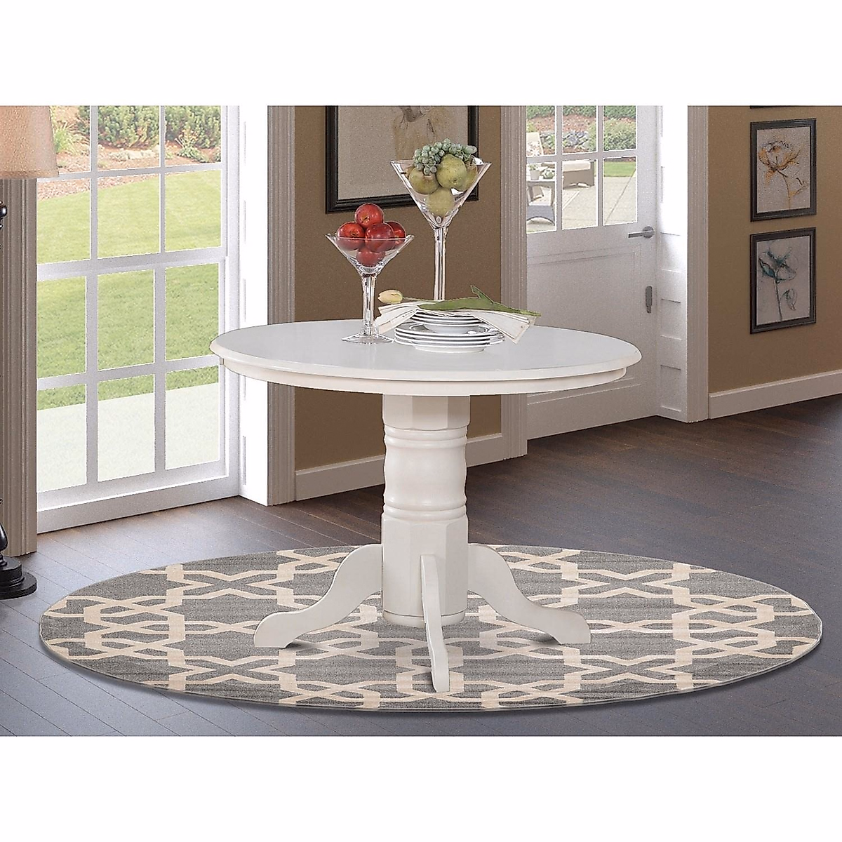 East West Furniture SHT-WHI-TP Shelton Dining Room Table - a Round kitchen Table Top with Pedestal Base, 42x42 Inch, Buttermilk & Cherry