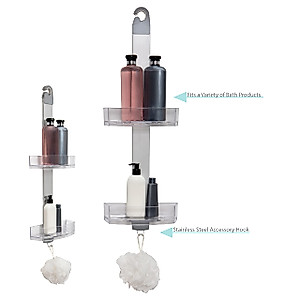 Bath Bliss Adjustable Aluminum 2 Tier Hanging Shower Caddy | Large | Bathroom Storage | Good for Shampoo, Soaps, Razors, Wash Cloths | Rust Proof | Silver