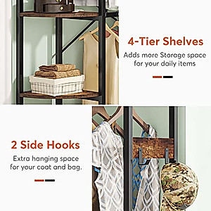 Tribesigns L-Shape Clothes Rack. Freestanding Clothing rack with Shelves & Side Hook, Heavy Duty Garment Rack Corner Wardrobe Closet Rack for Hanging Clothing, Rustic Brown