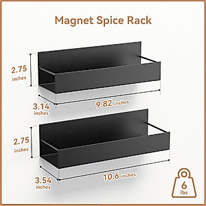 Boswillon 2 Pack Magnetic Spice Rack for Refrigerator, Moveable Seasoning Spice Organizer for Fridge and Microwave Oven, Strong Magnet Metal Black Shelves for Kitchen Storage Organization - Black