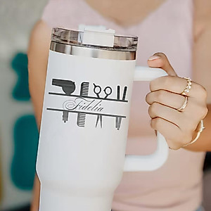LifGif Babershop Personalized Tumbler 40 oz Laser Engraved, Insulated Cup with Handle, Lid and Straw, Custom Tumbler Hair Stylist Graduation Gift for Men Women Friend Stainless Steel Coffee Cup