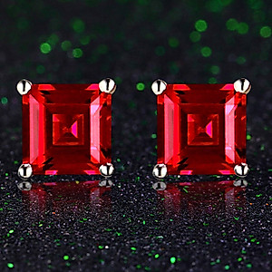 Navachi 925 Sterling Silver 18k White Gold Plated 1.6ct Square Ruby Az9141e Stud Earrings