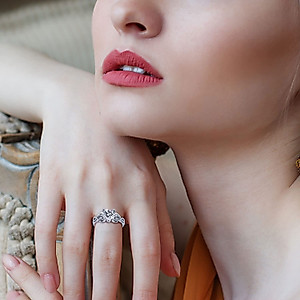 AOUCIA 18K Rose gold Plated Love Heart Cubic Zirconia Promise Halo Engagement Promise Eternity Valentine's Day Ring for Women Size 6-10 (Love heart-Platinum, 10)