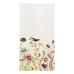 LOVE HOME DAY Farmhouse Wild Flower and Birds Kitchen Towel Set of 1, Colorful Blossoms Floral Hand Towels Absorbent Microfiber Dish Cloth Beige Washable Tea Bar Dishcloth Cleaning Cloths