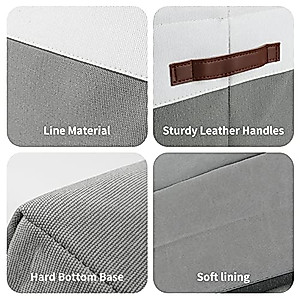 Consmos 13 Inch Storage Cubes 4 Pack Collapsible Fabric Storage Baskets for Shelves Large Cube Storage Bins with Leather Handle for Closet Organizers and Storage, Nursery, Clothes, Toys White& Gray