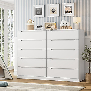 HOSTACK Modern 5 Drawer Dresser for Bedroom, Tall Chest of Drawers with Storage, Large Wood Cloth Storage Organizer with Cut-Out Handle, Accent Storage Cabinet for Living Room, Hallway, Classic White
