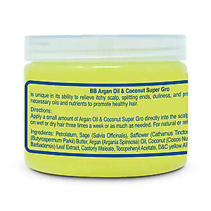 Bronner Bros Argan Oil & Coconut Super Gro - Hair Gel for Dry Itchy Scalp Treatment, Moisturizer, Reduces Dryness & Split-Ends - Made with Vitamin A, E, D, Sage, Argan Oil & Coconut Oil - 6 oz