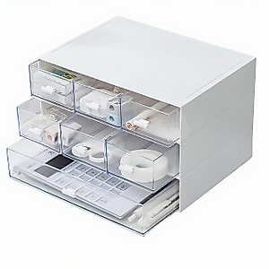 Stackeer Desk Organizer Bathroom Organization With 6 Drawers. Three tier Desk Organizer For Your Home or Office, Desk Supplies, Bathroom organization, School and Accessories (white).