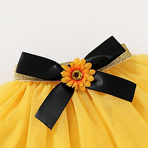 HAPPYMA Baby Girls One 1st Birthday Outfit Bee Romper Tulle Tutu Skirt Sets Sequin Bow Princess Party Dress Clothes (6-12 Months, Black B)