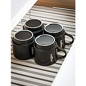 LAUCHUH Stackable Coffee Mug Set with Rack - 15 Ounce for Coffee, Tea, Cocoa, Milk, Set of 4, Father Day Gifts, Black Matte,Black