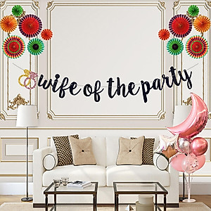 QFiesy Wifey of The Party Banner, Black Glitter Bachelorette Party Garland, Bride to Be/Wife To Be/Will You Marry Me, Bridal Shower Engagement Party Supplies (Pre-Strung)