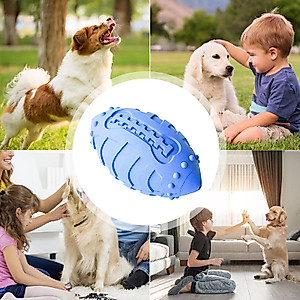 MCGOS Dog Teething Toys, Rubber Squeaky Football Fetch Dog Toy, Puppy Chewing Toys with Sound, Supports Active Biting Pet Biting Toys, Dog Teeth Cleaning Chew Toys for Dogs Puppies Aggressive Chewers